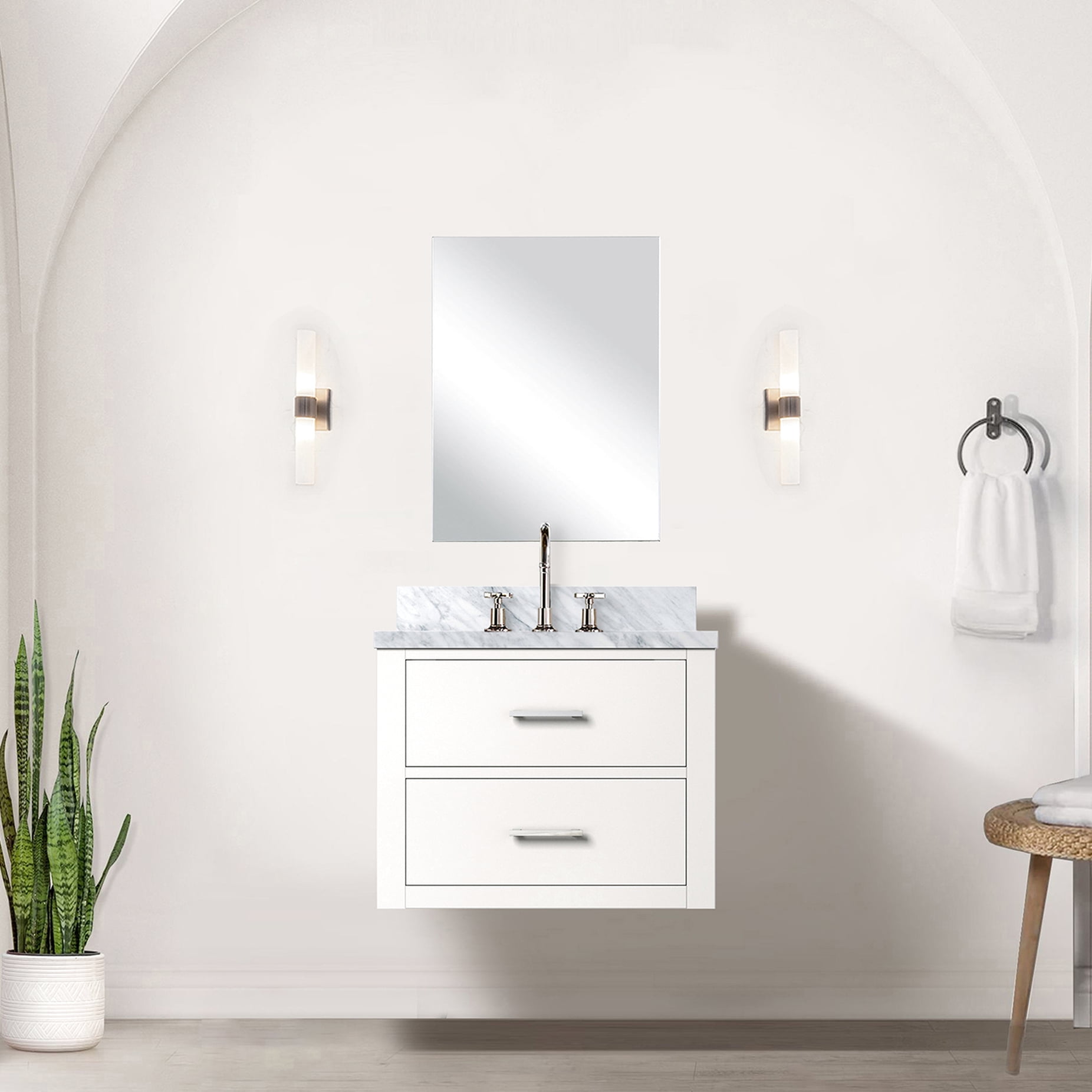 24 In. W X 18 D White Bath Vanity, Acrylic Countertop & 18" Mirror ...