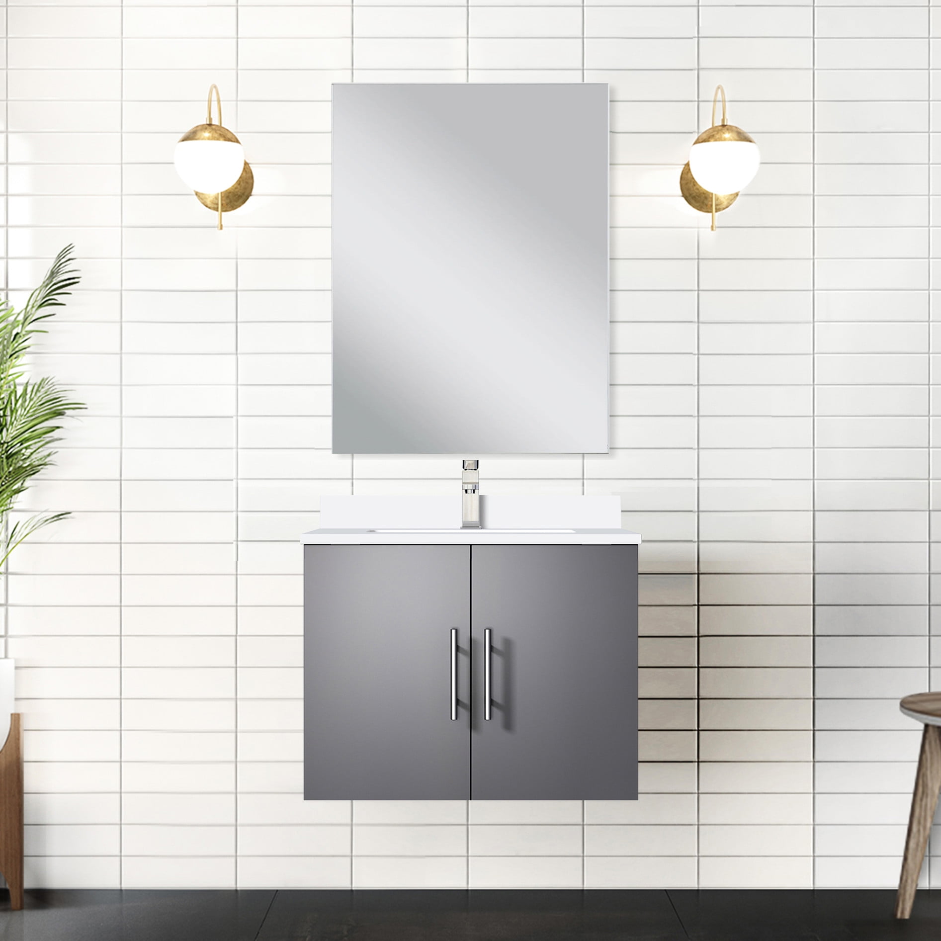 24 In. W X 19 D Dark Grey Vanity With Cultured Marble Countertop, 18 ...