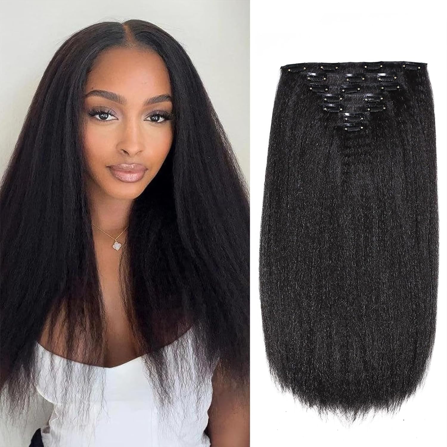24 Inch 1 Pack Kinky Straight Clip in Hair Extensions for Black Women ...