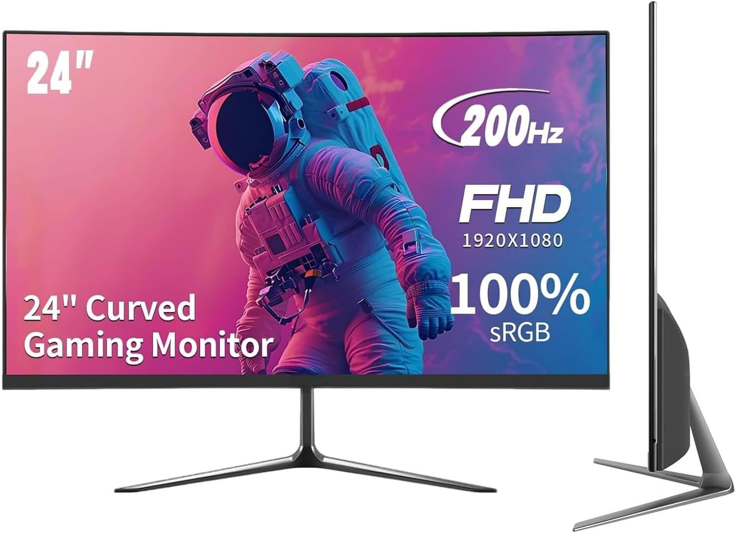 24 Inch 200 HZ 1080p 2800R,Curved PC VA 120% sRGB FreeSync Frameless ...