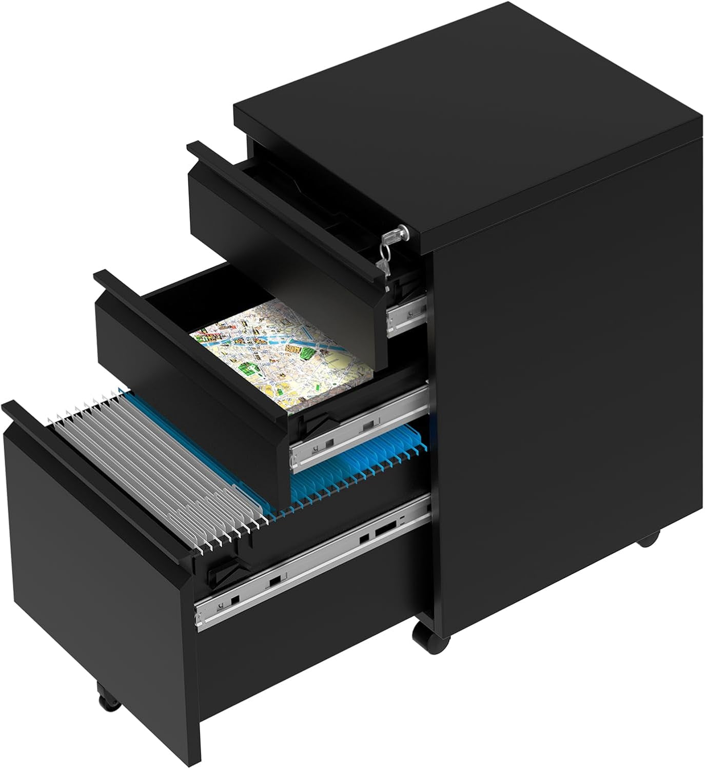 24 Inch 3 Drawer Mobile File Cabinet - Office Lateral Filing Cabinet ...