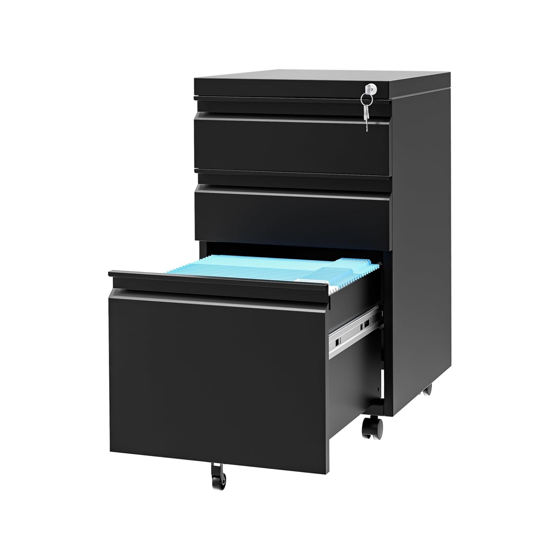 24 Inch 3 Drawer Mobile File Cabinet - Office Lateral Filing Cabinet ...