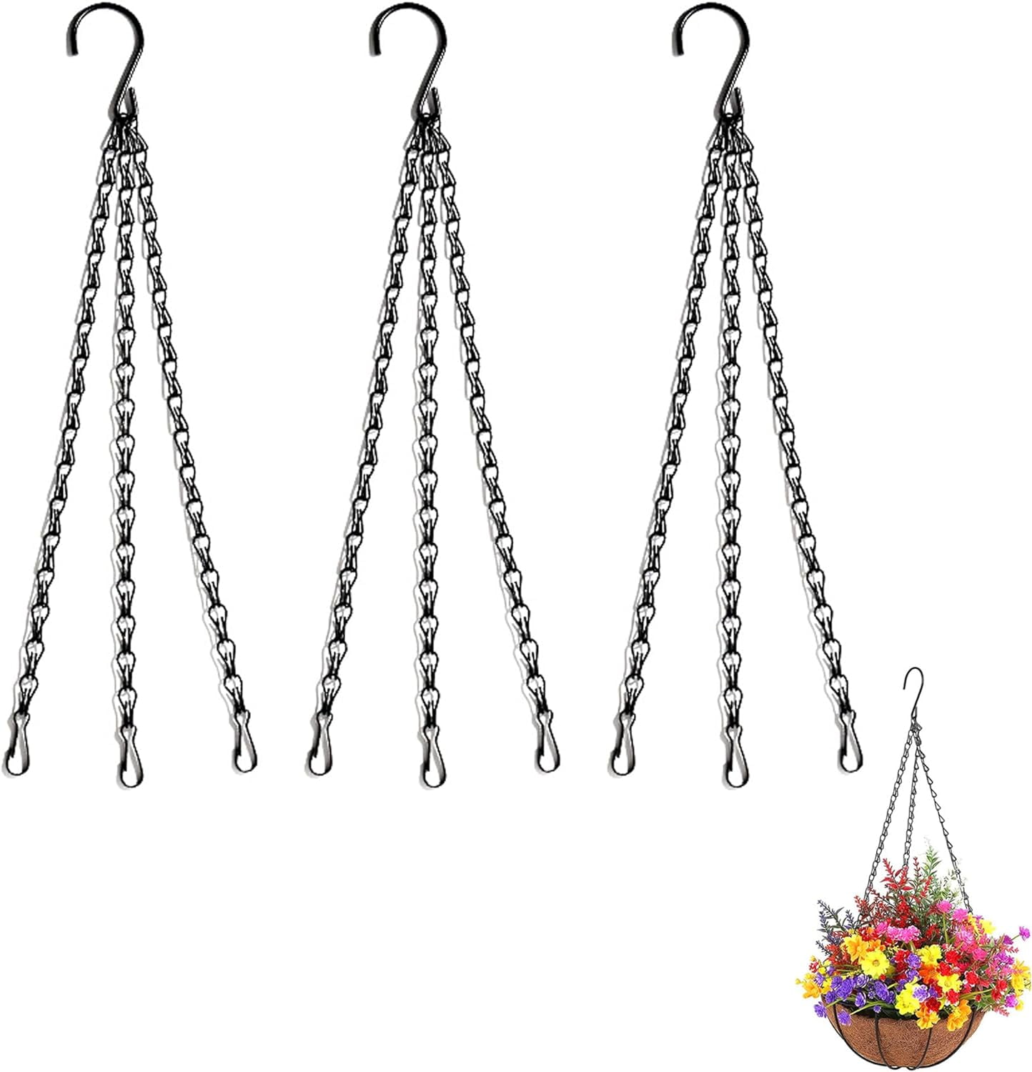 24 Inch 3 Leads Hanging Chain with S Hooks,Black Flower Pot Chain ...