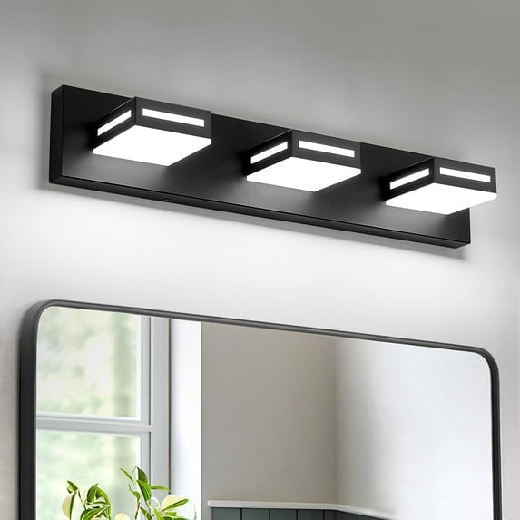 24-Inch 3-Light LED Modern Black Bathroom Vanity Light Fixtures Over ...