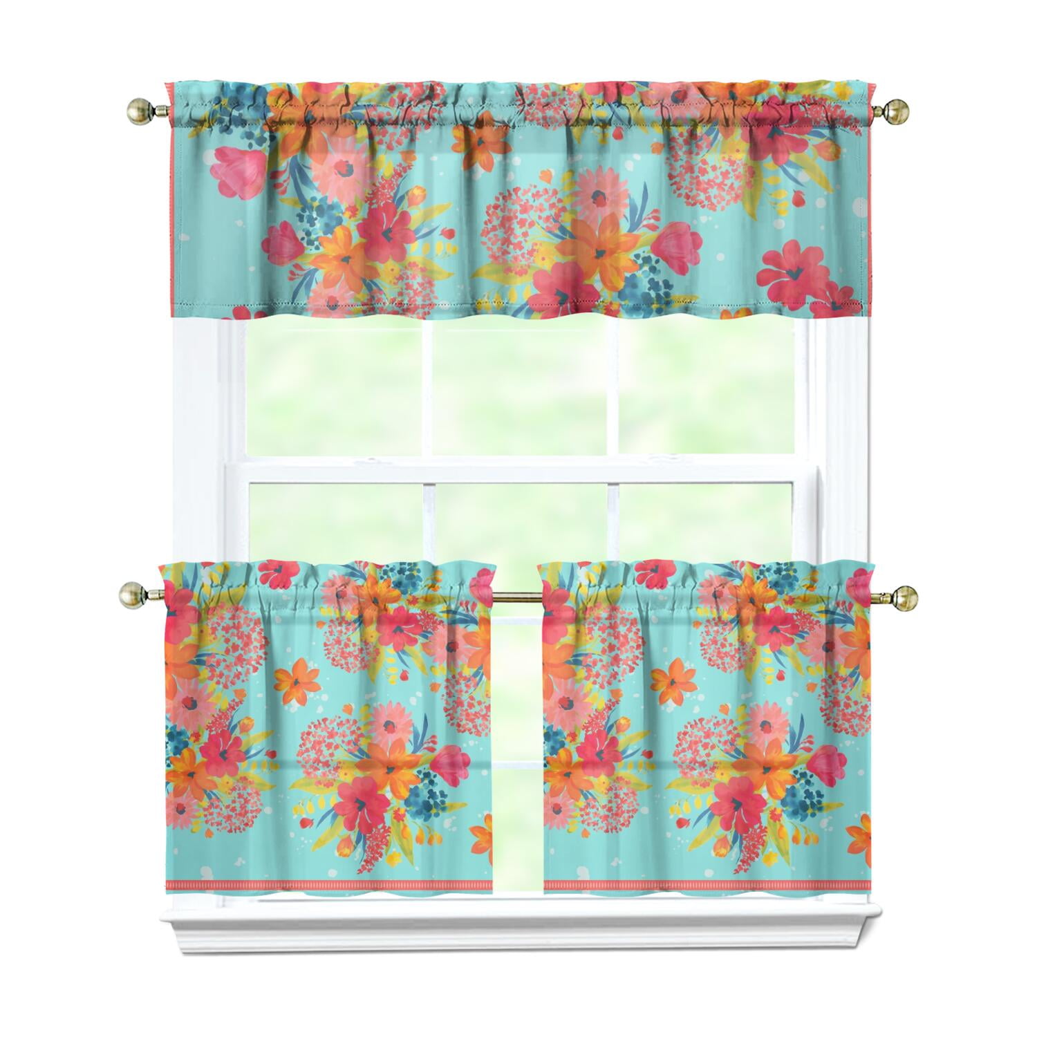 24 Inch 3 Pieces Set Kitchen Window Curtains with Rod Pocket over Sink ...