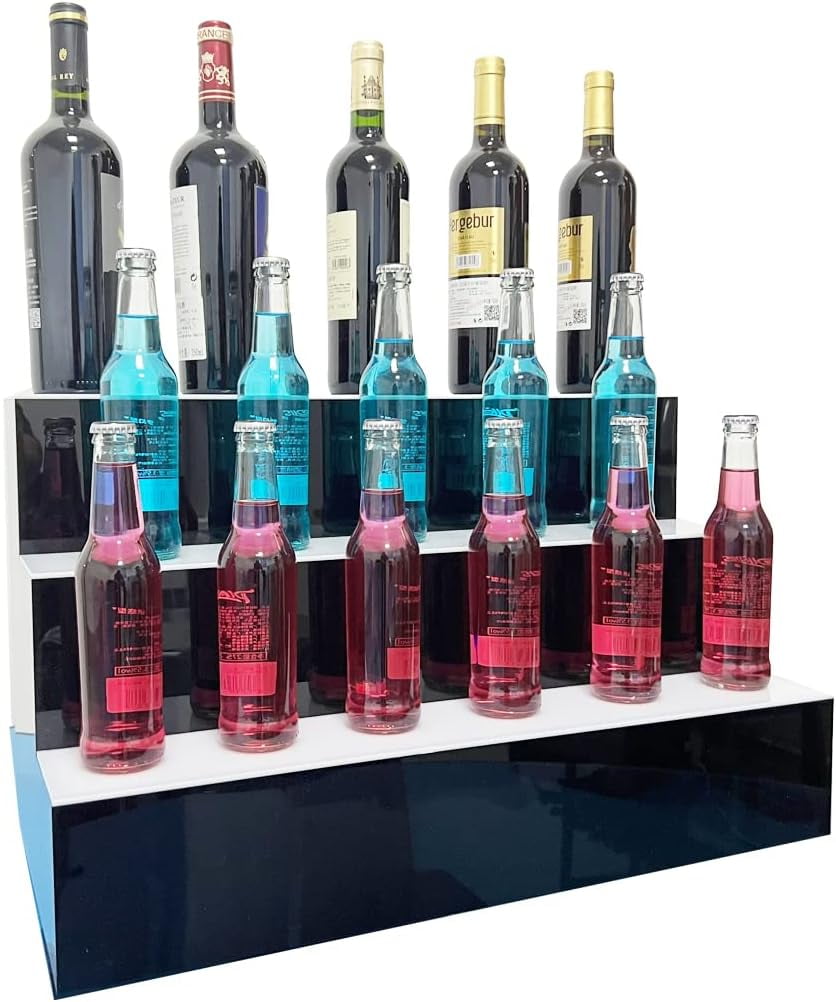 24 Inch 3 Step LED Lighted Liquor Bottle Display Illuminated Liquor ...