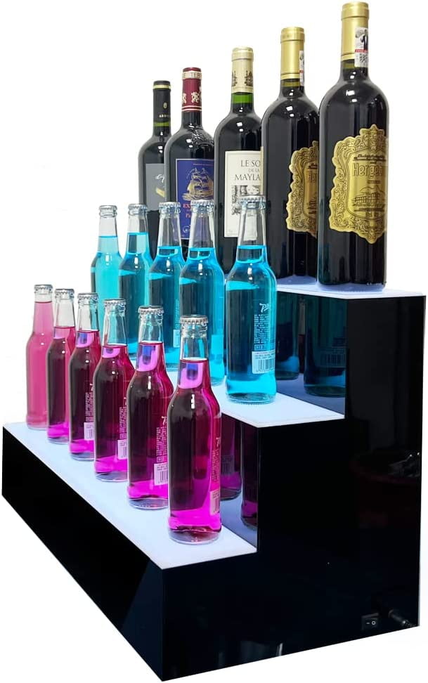 24 Inch 3 Step LED Lighted Liquor Bottle Display Illuminated Liquor ...