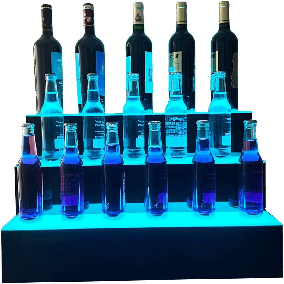 24 Inch 3 Step LED Lighted Liquor Bottle Display Illuminated Liquor ...
