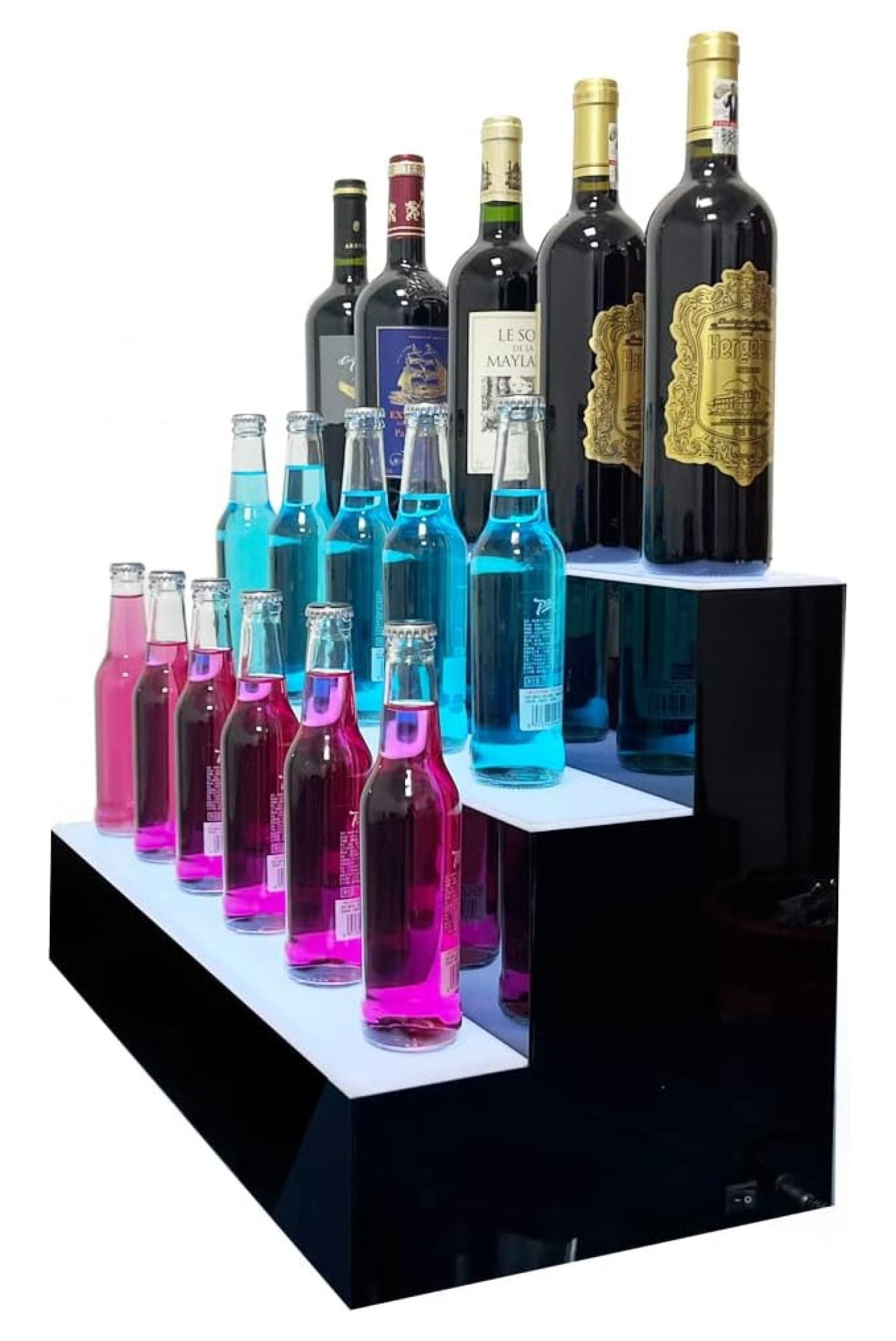 24 Inch 3 Step LED Lighted Liquor Bottle Display Illuminated Liquor ...