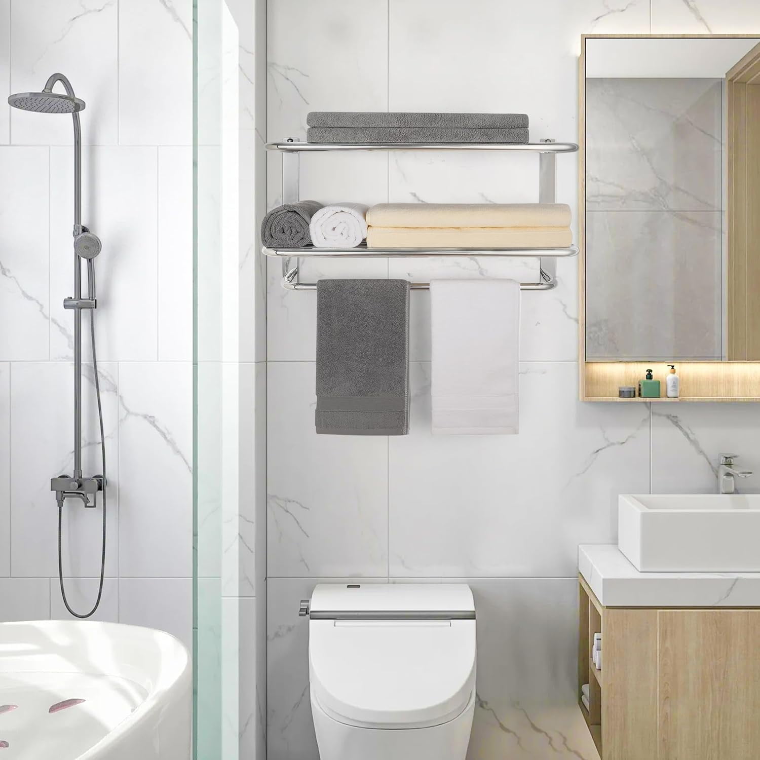 24 Inch 3-Tier Towel Rack - Brushed Nickel - Walmart.com