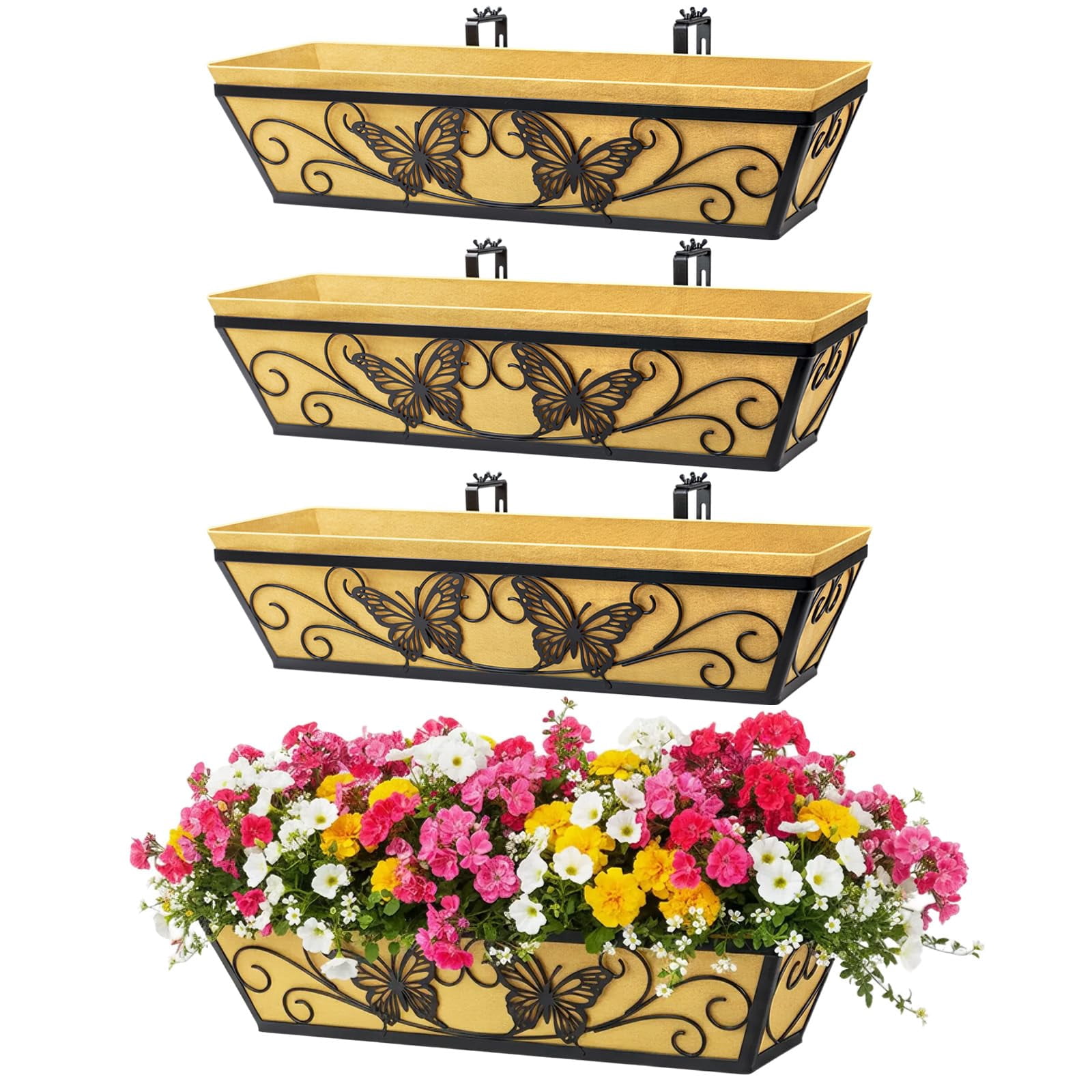 24 Inch - 4 Pack Black Window Boxes Planter with Adjustable Brackets ...