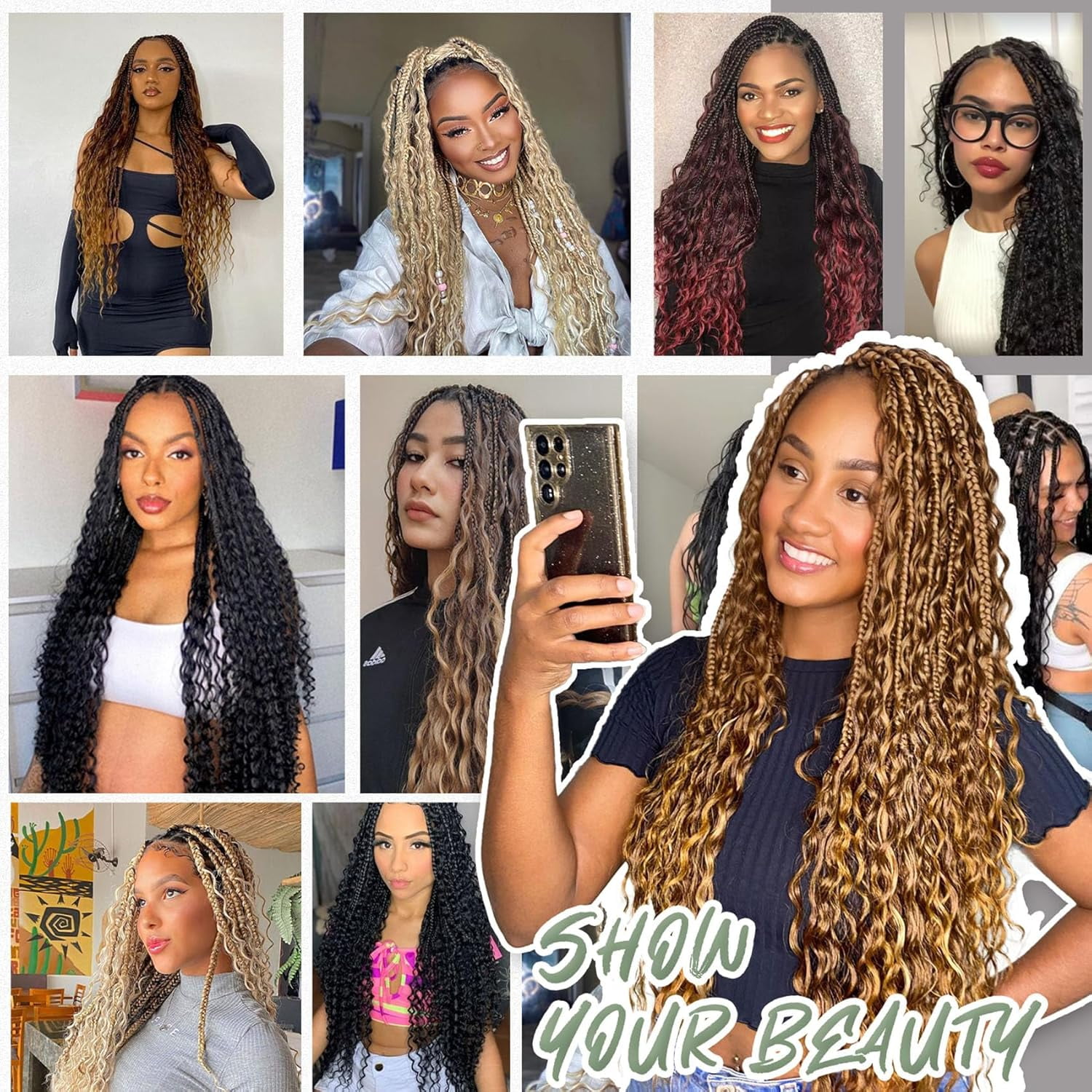 24 Inch 7 Packs Boho Box Braids Crochet Hair For Women Goddess Box ...