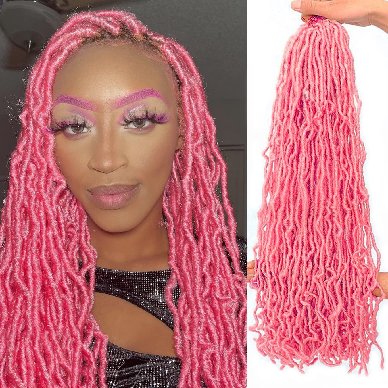 24 Inch 7 Packs Pink Soft Locs Crochet Hair Color New Faux Locs Pre ...