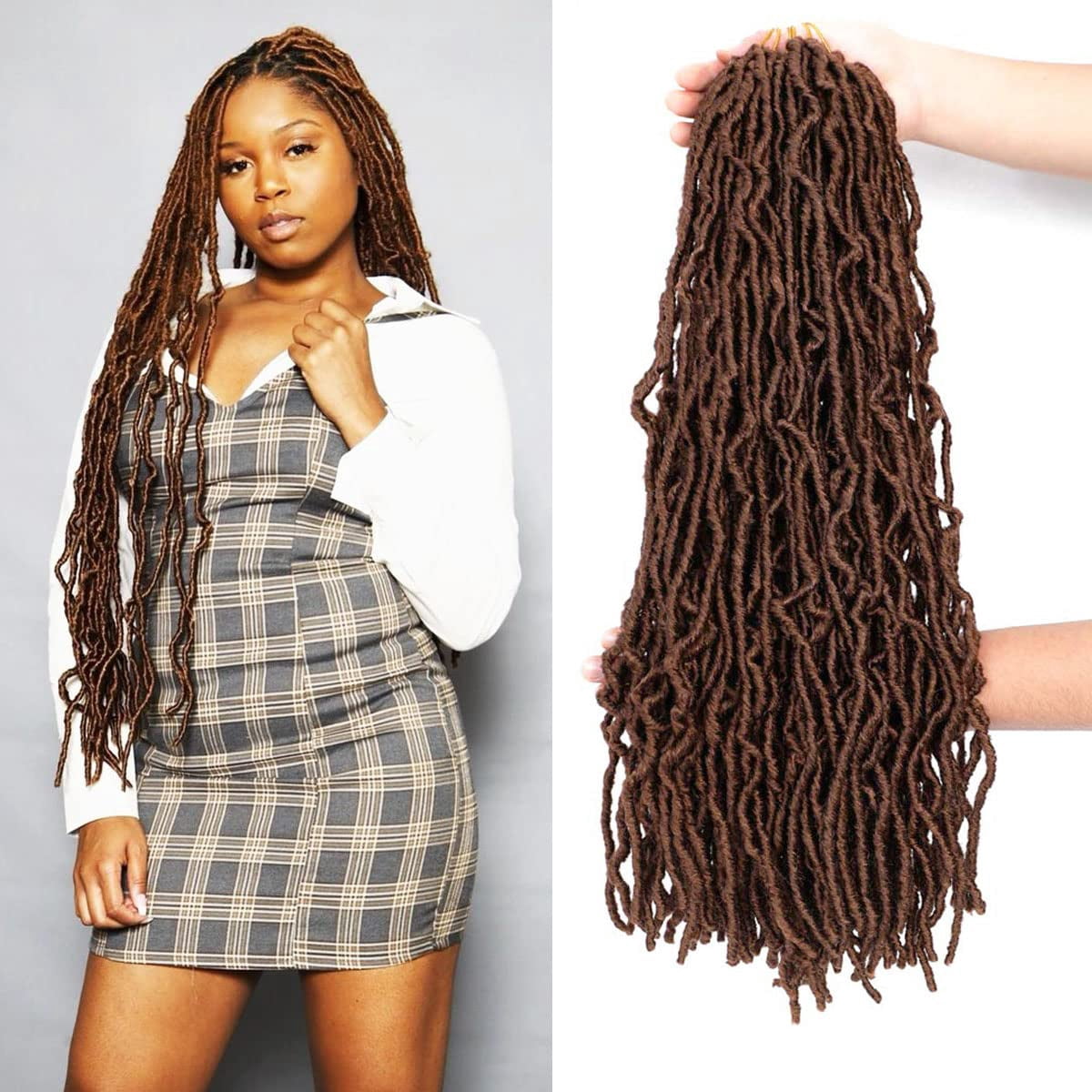 24 Inch 7 Packs Soft Locs Crochet Hair Brown Color 30 New Faux Locs Pre ...
