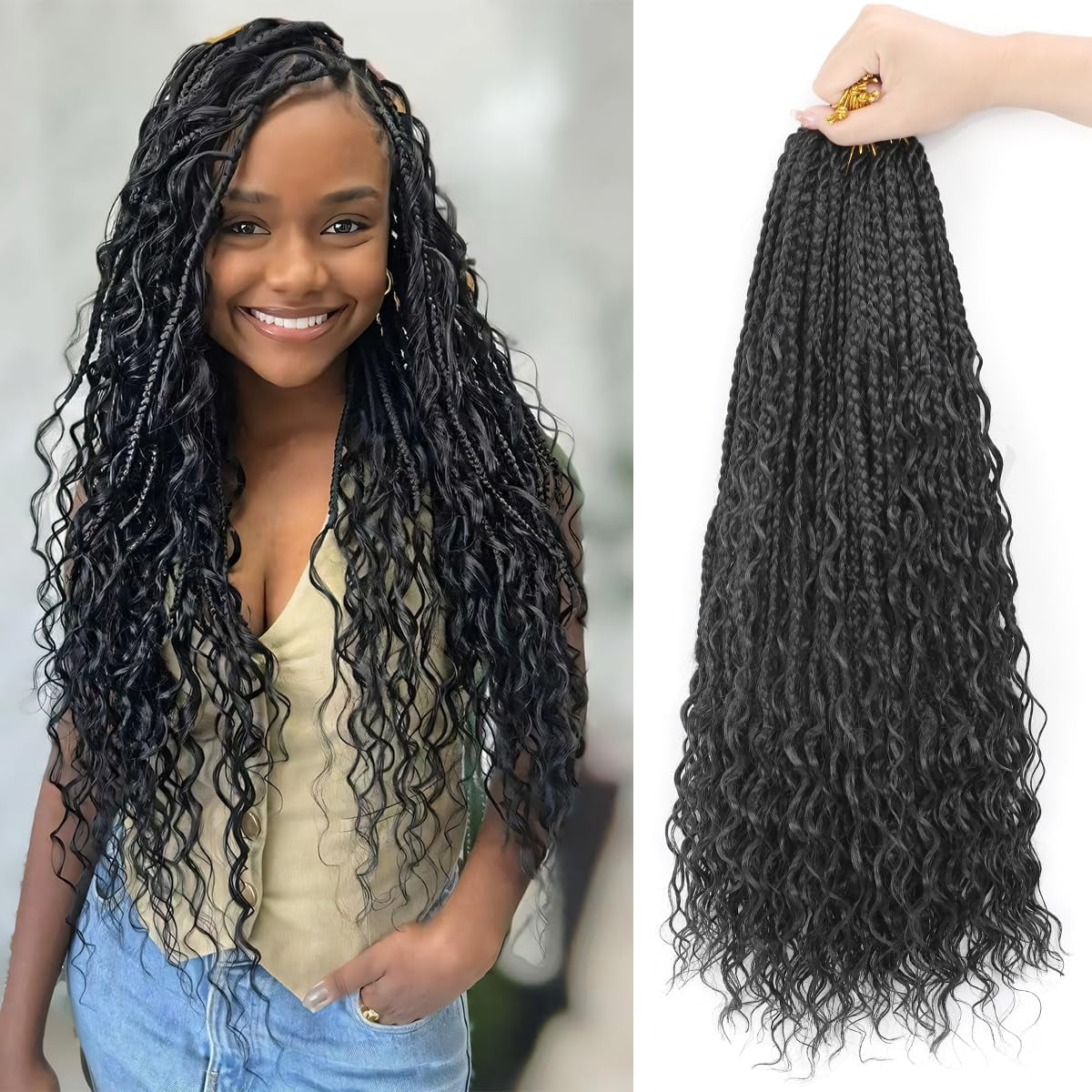 24 Inch 8 Packs Goddess Box Braids Crochet Hair Boho Box Braids Crochet ...