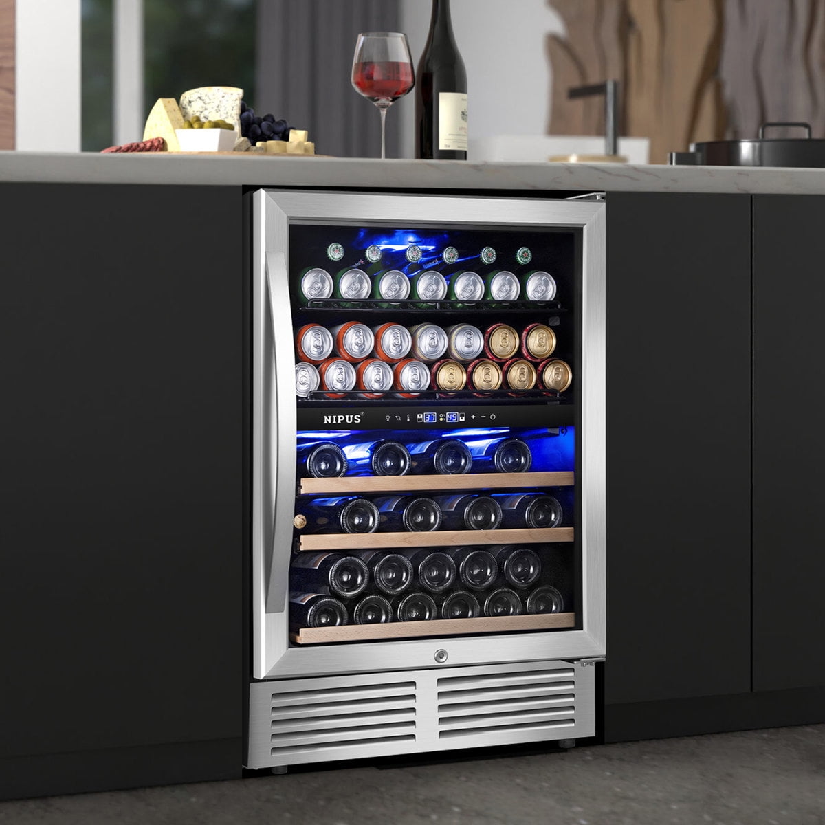 24 Inch 94 Can and 27 Bottle Dual Zone Wine & Beverage Refrigerator ...