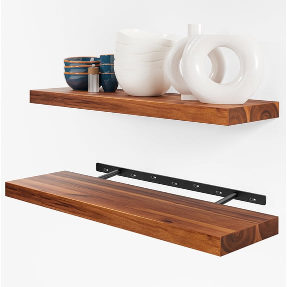 24 Inch Acacia Wood Floating Shelves Wall Mounted Rustic Farmhouse ...