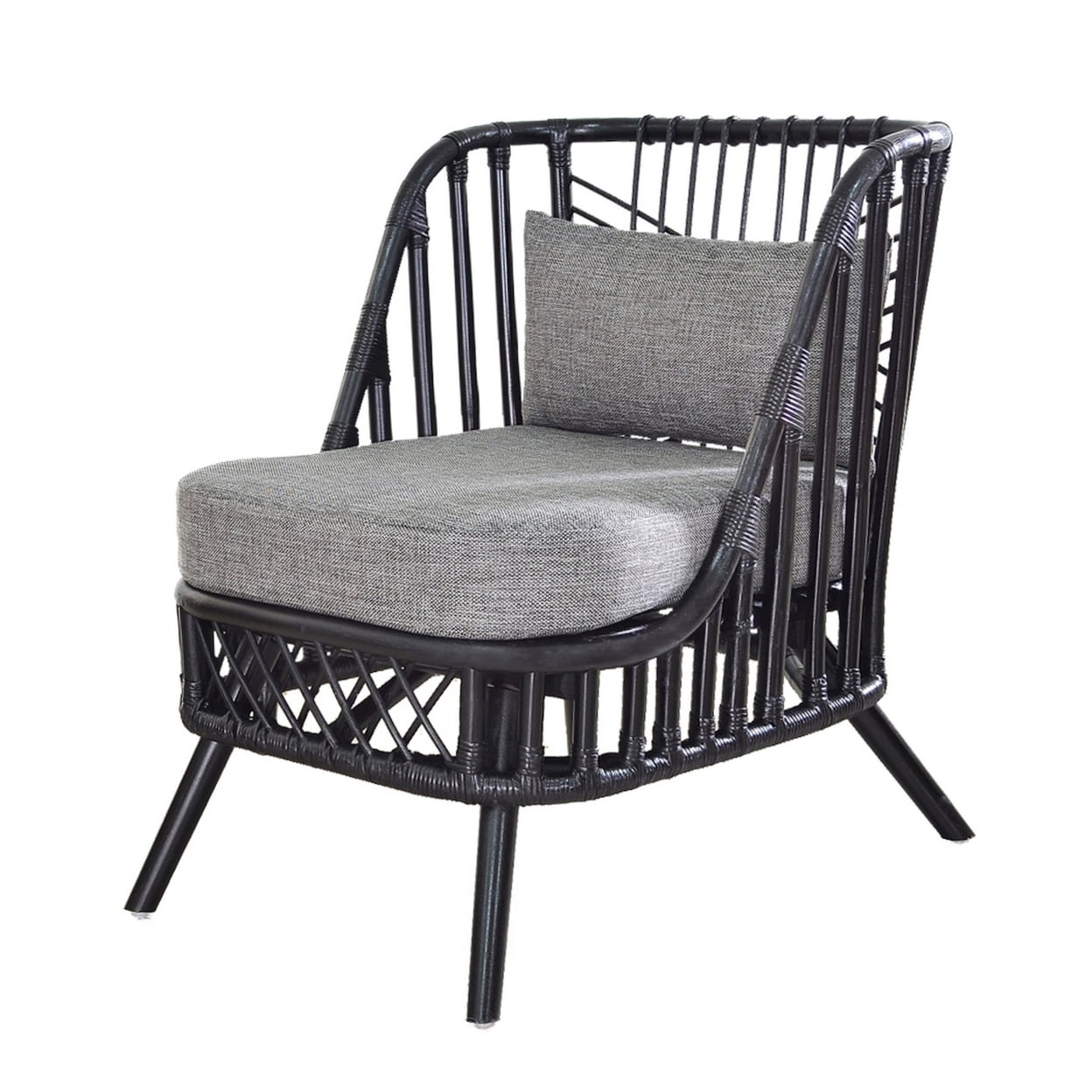 24 Inch Accent Chair, Rattan Woven Frame, Modern, Fabric Cushions, Gray ...