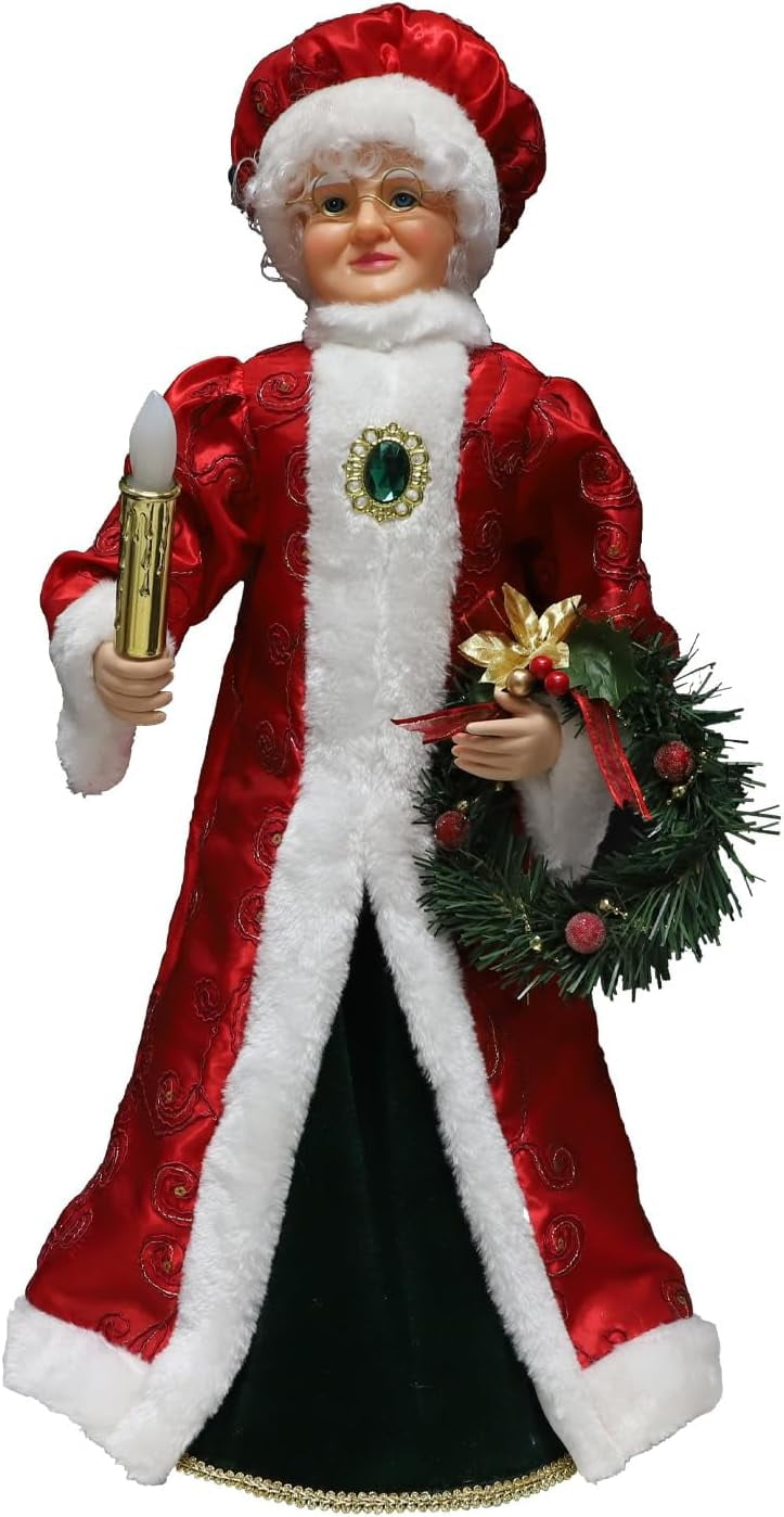 24-Inch Animated Mrs. Claus with Lighted Candle Musical Christmas ...