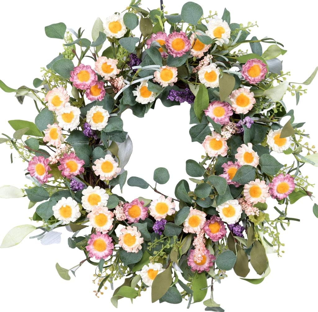 24 Inch Artificial Colorful Daisy Wreath Spring Front Door Wreath ...