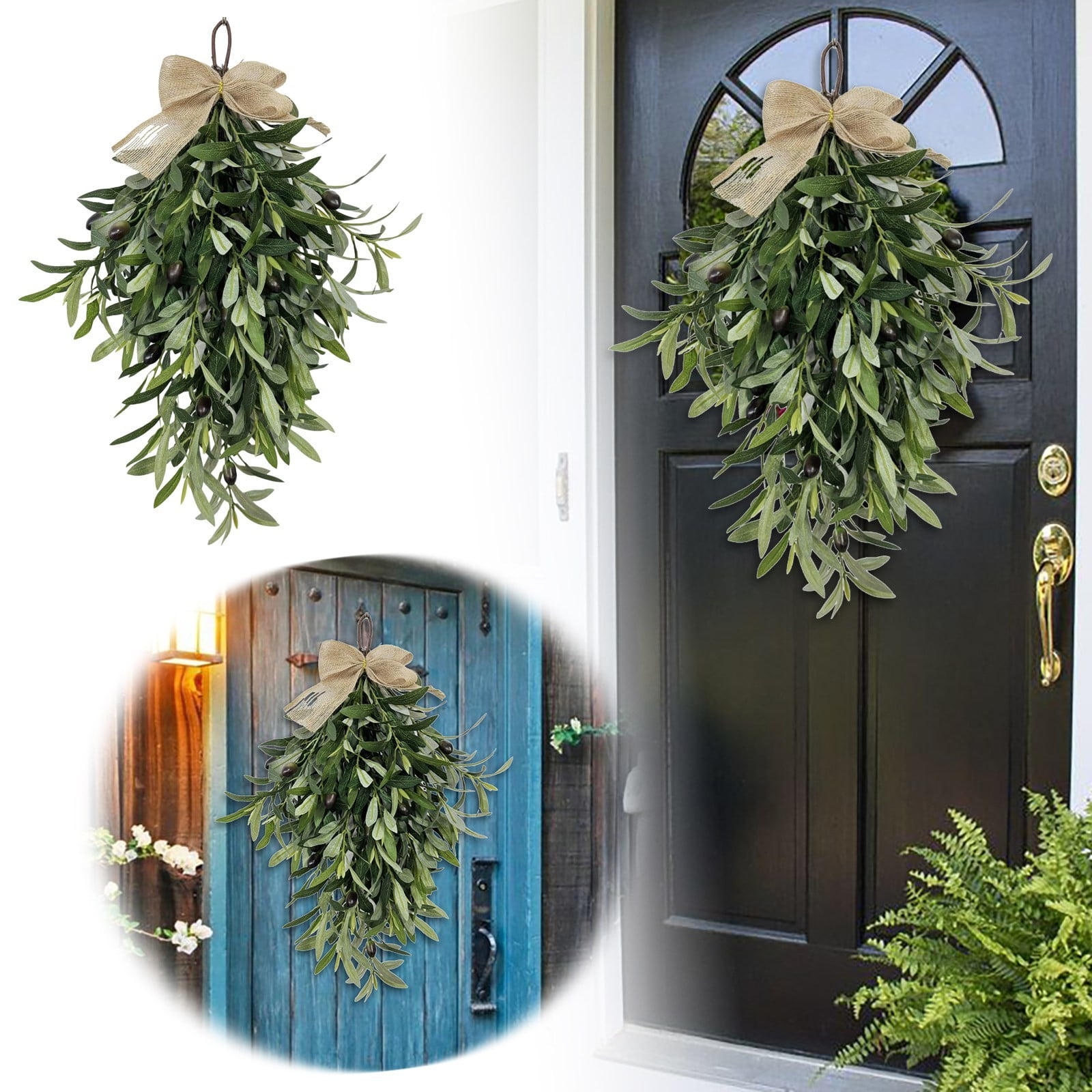 24 Inch Artificial Teardrop Swag Olive Wreath Pendant, Front Door ...