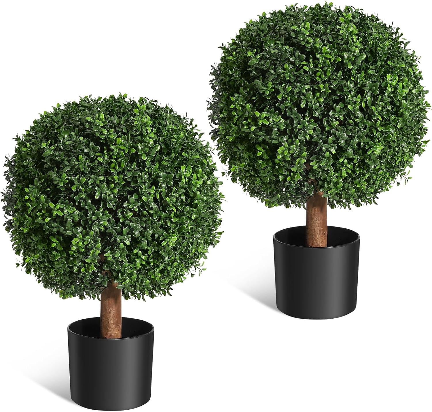 24 Inch Artificial Topiary Boxwood Ball Trees, Set of 2 UV Resistant ...