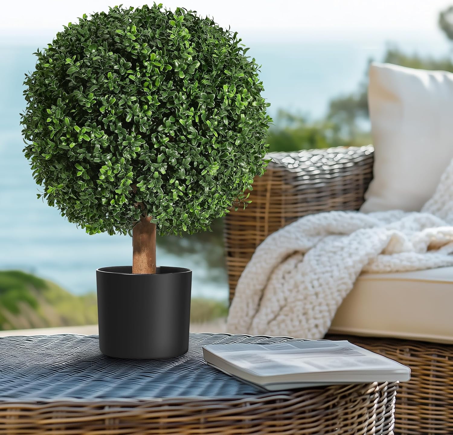 24 Inch Artificial Topiary Boxwood Ball Trees, Set of 2 UV Resistant ...