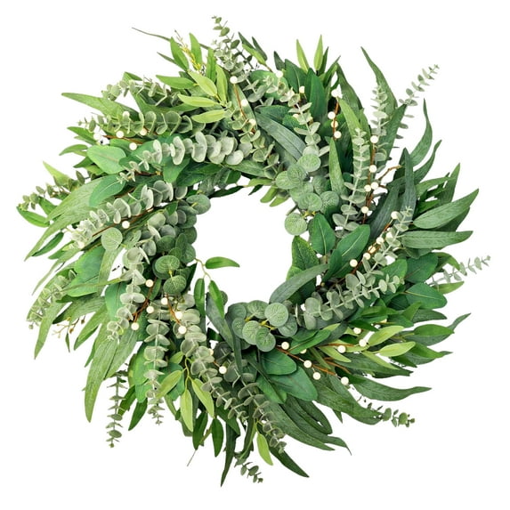 24 Inch Artificial Willow - Shaped Eucalyptus Leaf Wreath - Realistic ...