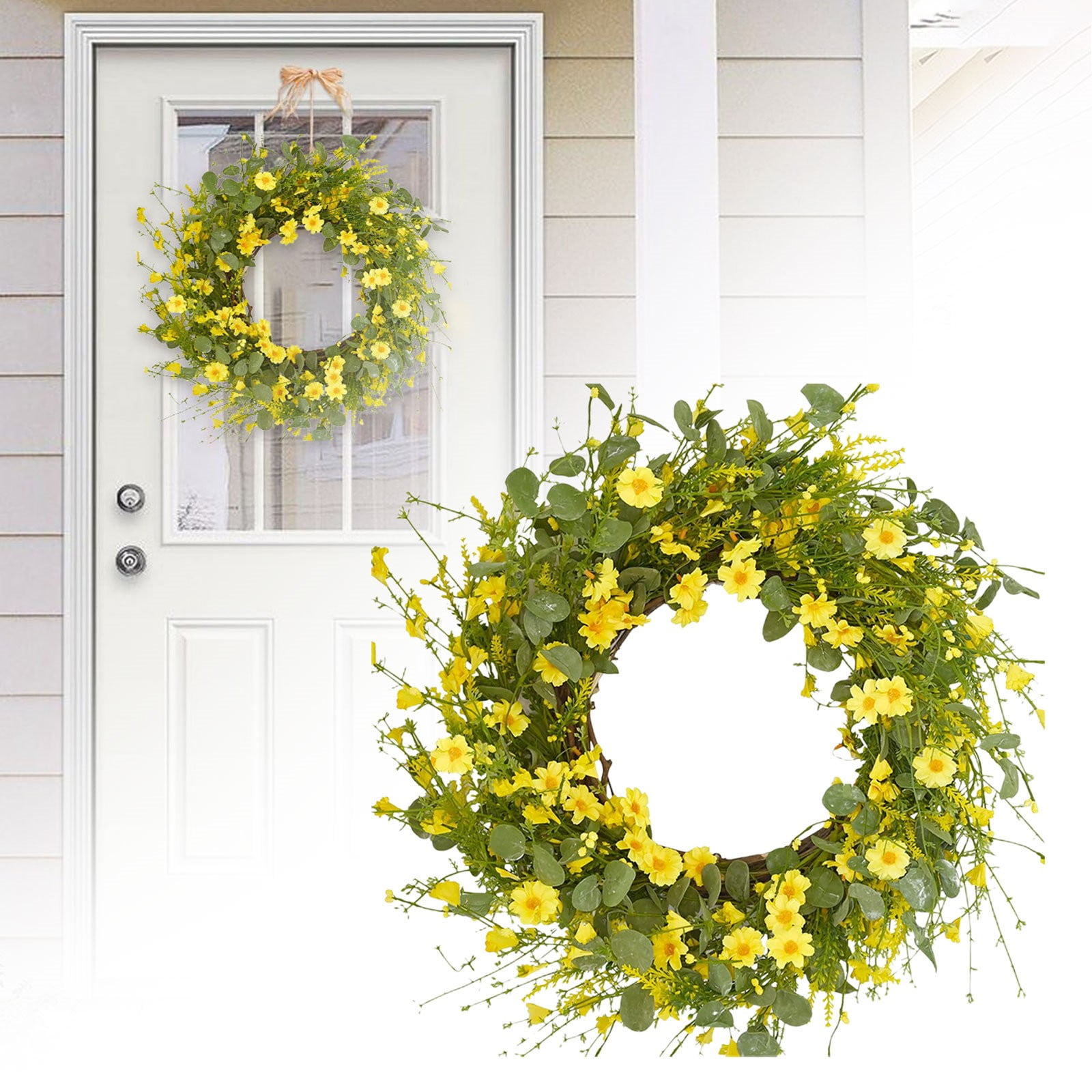 24 Inch Artificial Yellow Daisy Wreath Silk Floral Spring Summer ...