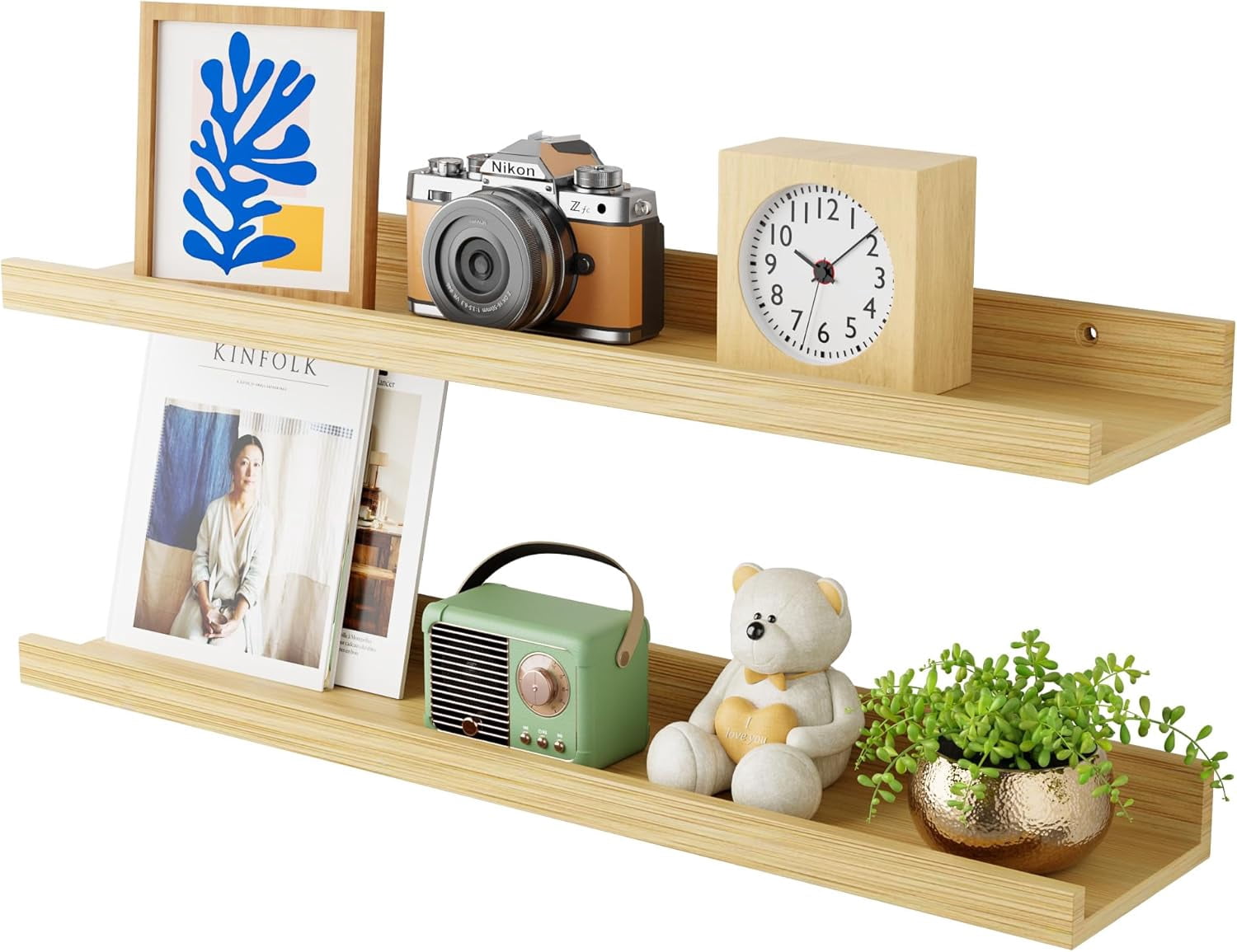 24 Inch Bamboo Floating Shelves - Picture Ledge Shelf with Lip Set of 2 ...