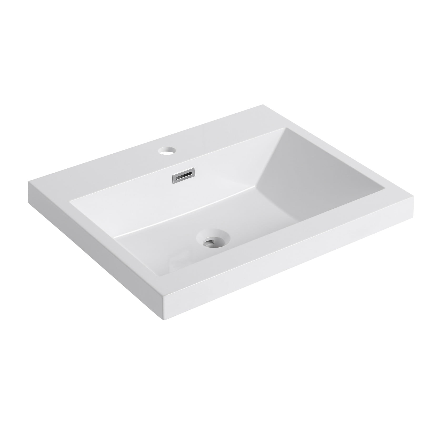 24 Inch Bathroom Resin Sink with Integrated Drainboard, Durable Drop-In ...