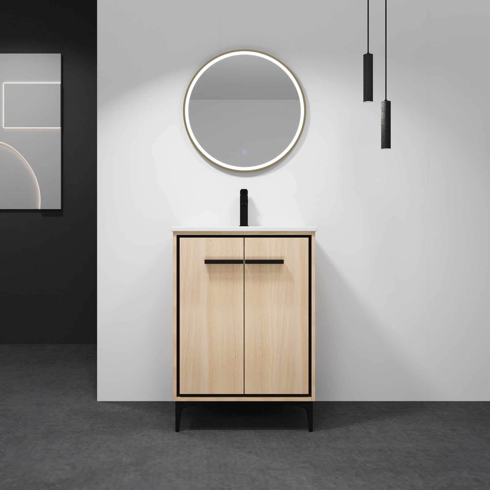 24 Inch Bathroom Vanity Base With Basin,Modern Bathroom Cabinet With 2 ...