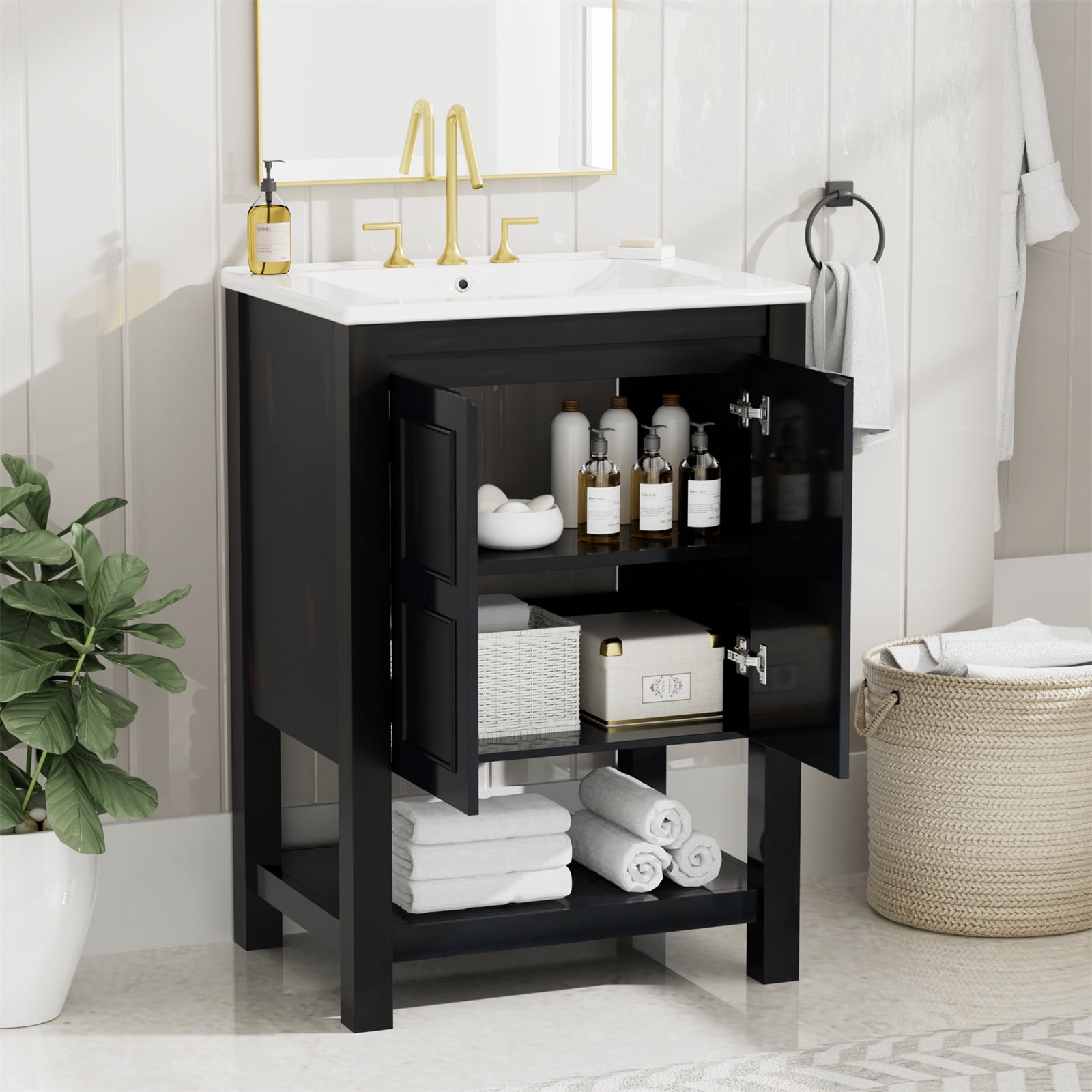 24 Inch Bathroom Vanity with Ceramic Sink, Free-standing Bathroom ...