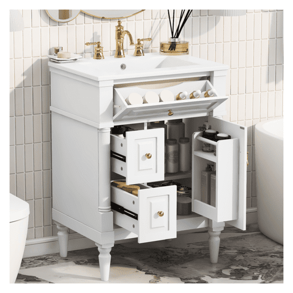 24 Inch Bathroom Vanity with Sink, White Freestanding Bathroom Cabinet ...