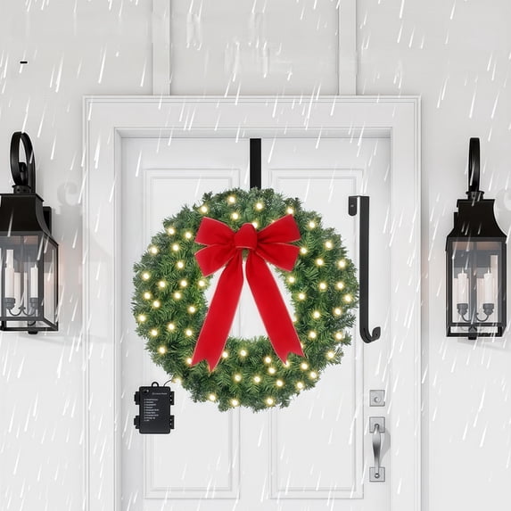 24 Inch Battery Operated Pre-Lit Christmas Wreath, Warm White LED ...