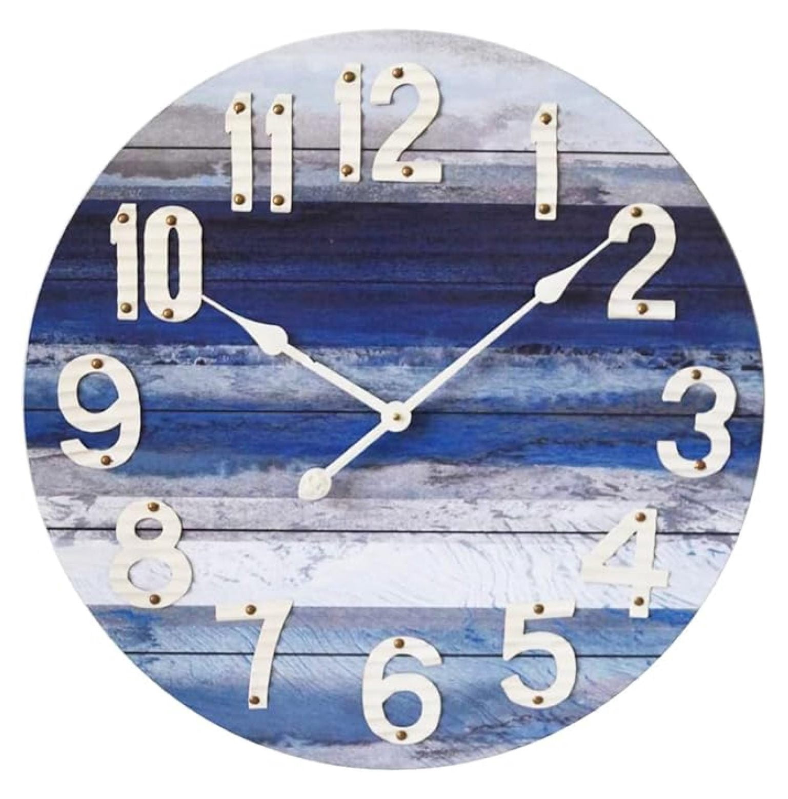 24 Inch Beach Blue Wall Clock - Silent Non-Ticking Rustic Coastal ...