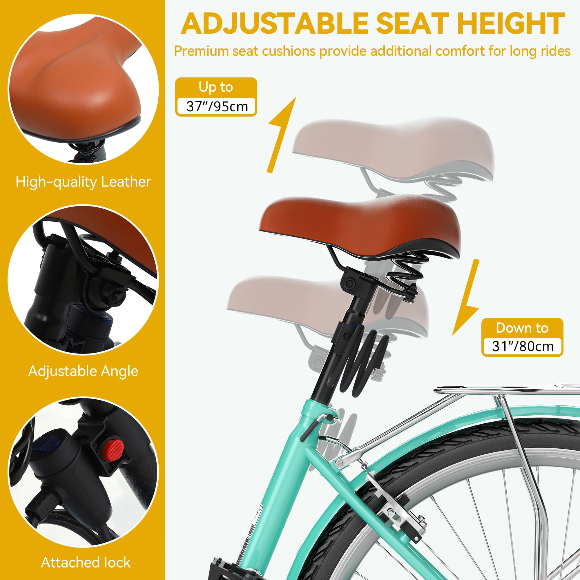 24 Inch Beach Cruiser Bike for Women - 7 Speed Commute Bike for Adults ...