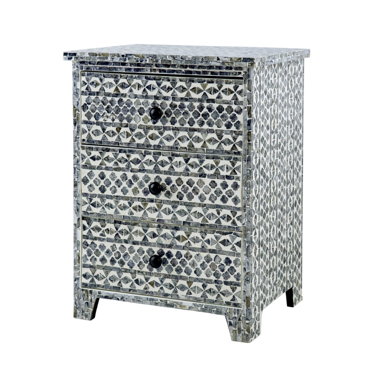 24 Inch Bedside Accent Table, Capiz Shell Graphic, Wood Frame, Gray ...