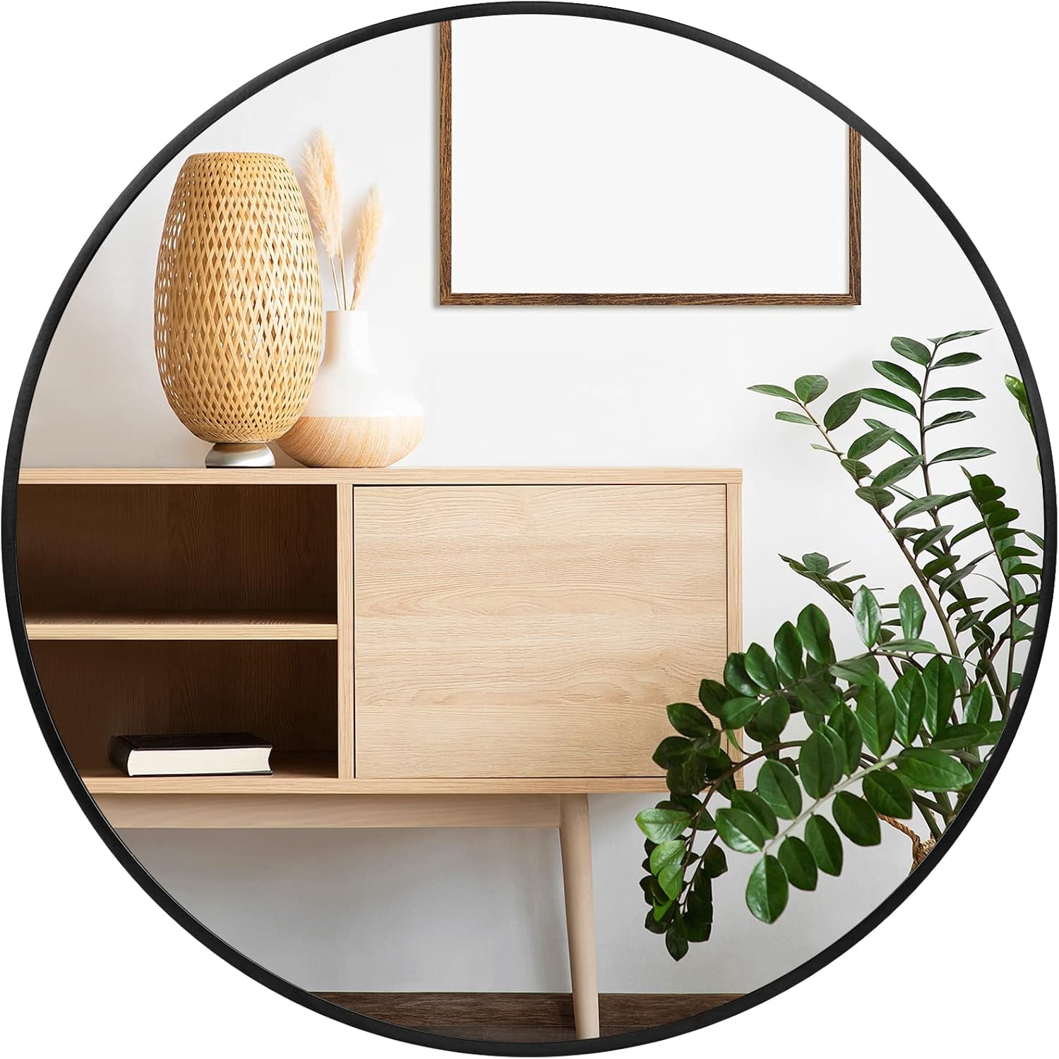 24 Inch Black Round Wall Mirror - Circle Mirror for Bathroom, Entryway ...