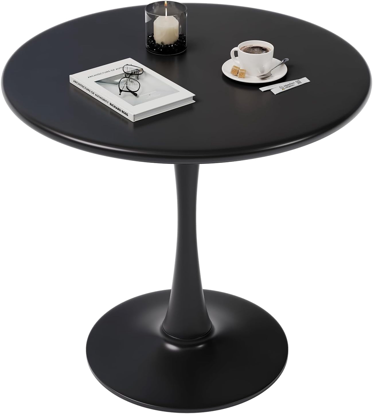 24 Inch Black Small Table, Round Dining Table for 2 Person with ...