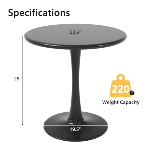 24 Inch Black Small Tulip Table, Round Dining Table for 2 Person with ...