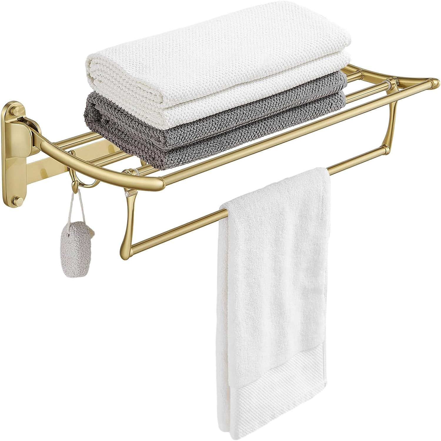 24 Inch Brushed Gold Towel Racks, Bathroom Towel Shelf with Foldable ...