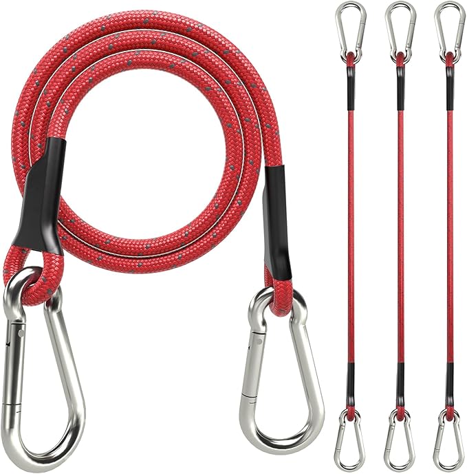 24 Inch Bungee Cords with Stainless Steel Carabiner, Heavy Duty Strong ...