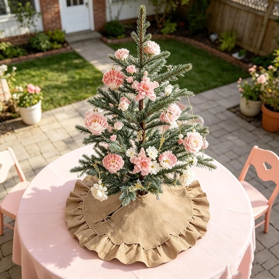24 Inch Burlap Tree Skirt, Small Tree Skirt for 2-3 Ft Tabletop Trees ...