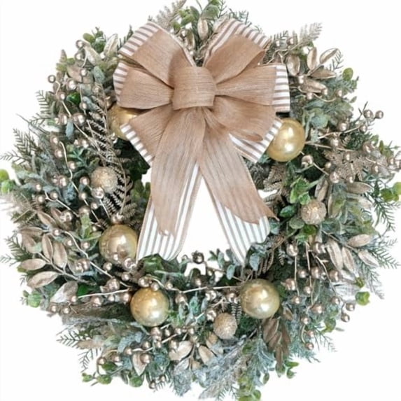 24 Inch Christmas Champagne Leaves Berries Wreath for Front Door ...