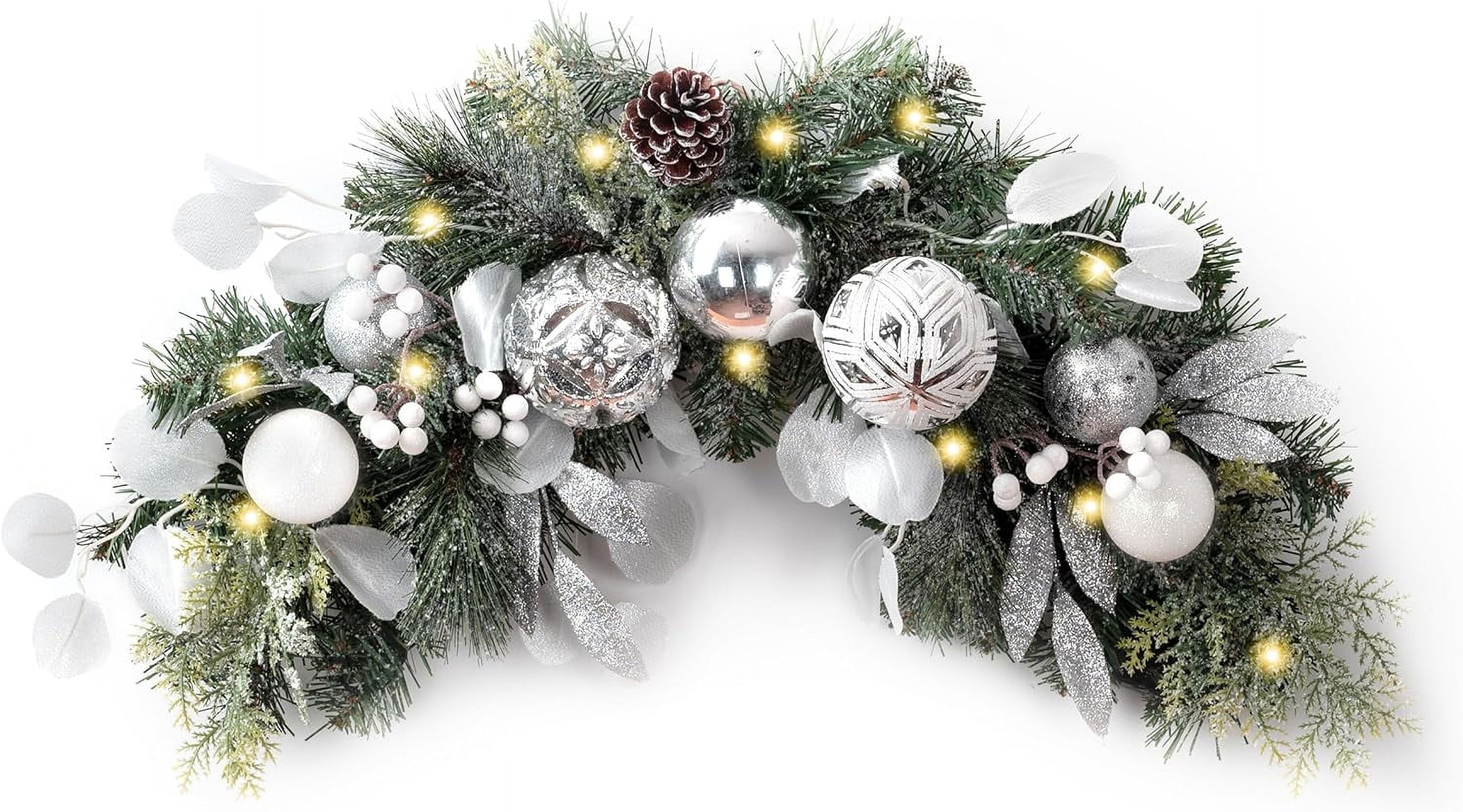 24 Inch Christmas Teardrop Swag for Decorating Outdoor,Sliver White ...