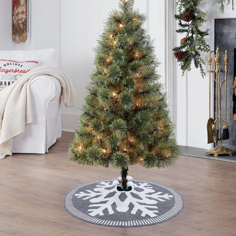 24 Inch Christmas Tree Skirt Knit Tree Collar with Snowflake for Family ...