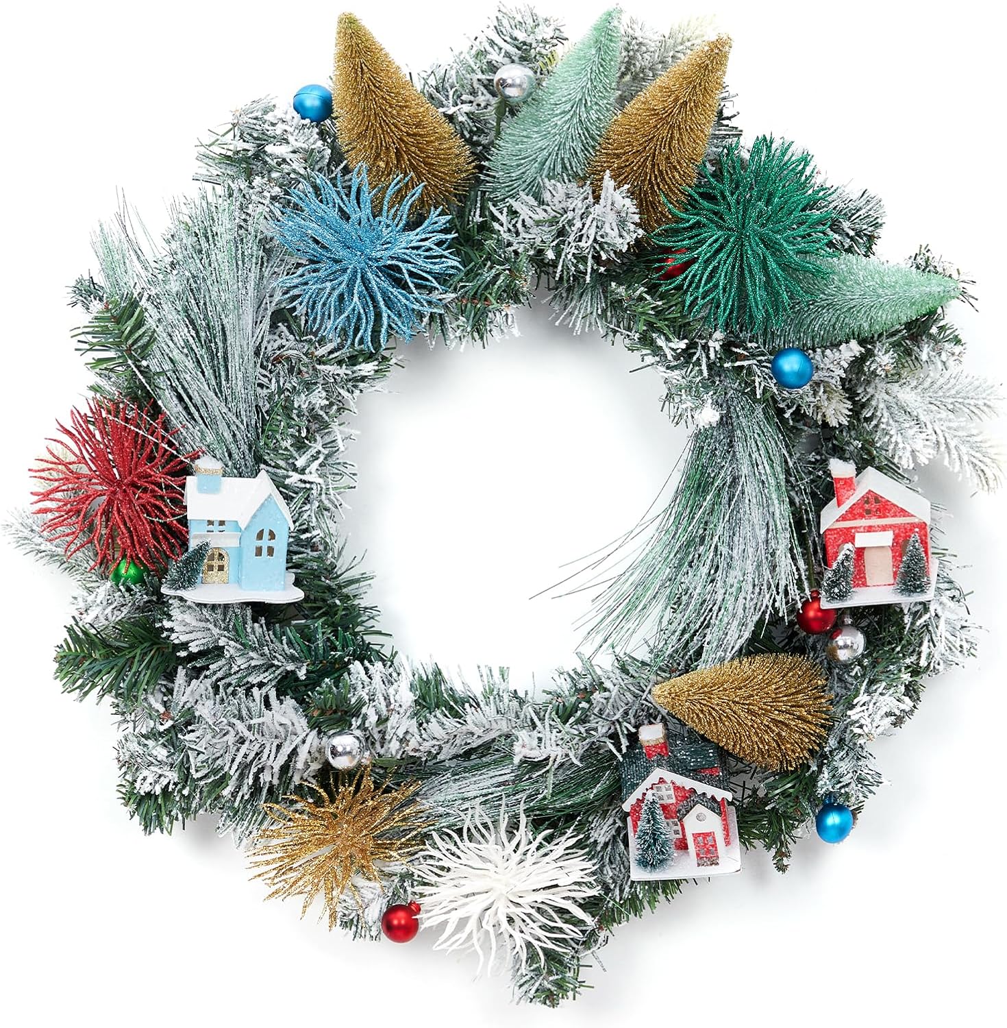 24 Inch Christmas Wreaths for Front Door,Xmas Village Wreath with Tree ...