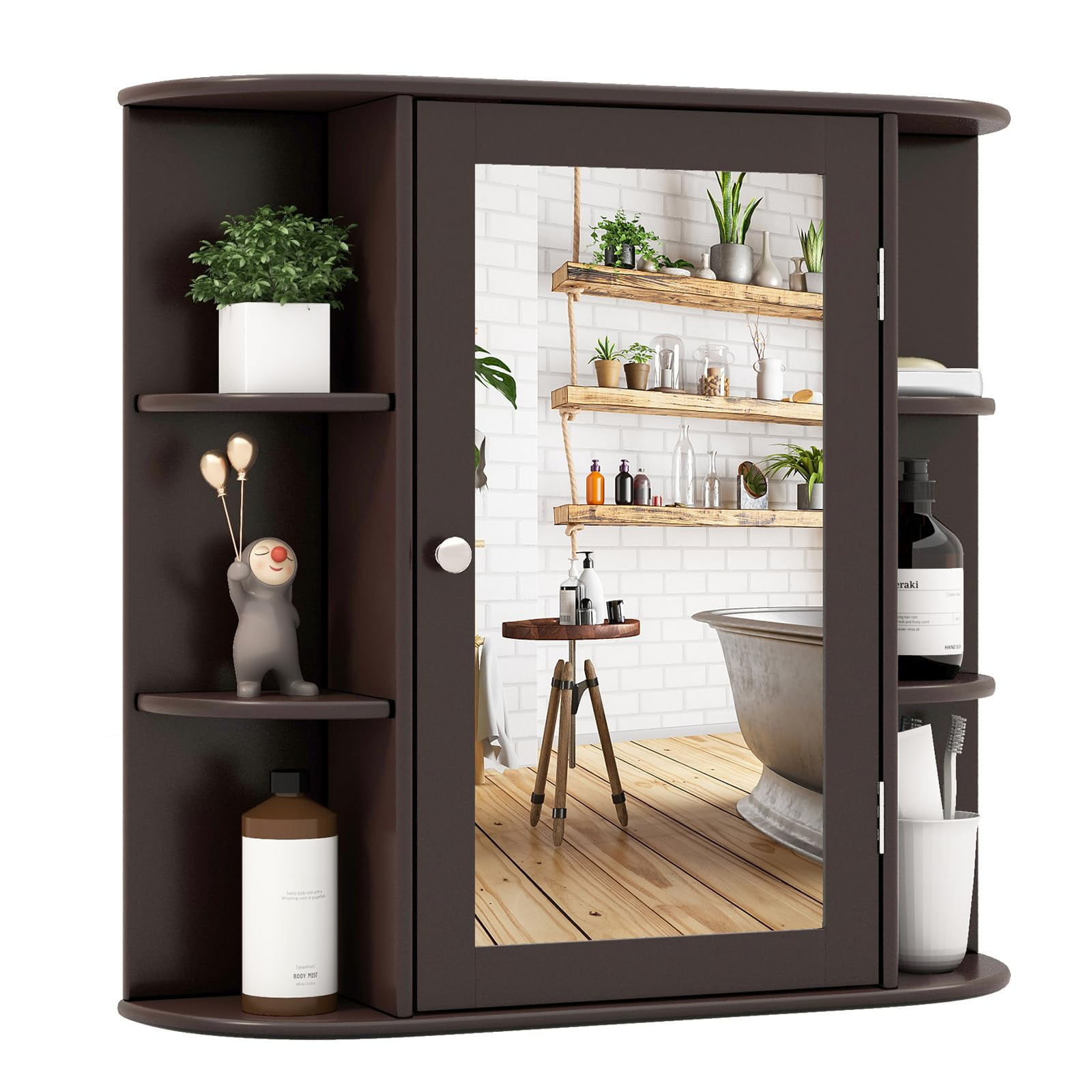 24 Inch Corner Medicine Cabinet with Mirror, Wall Mounted Black ...