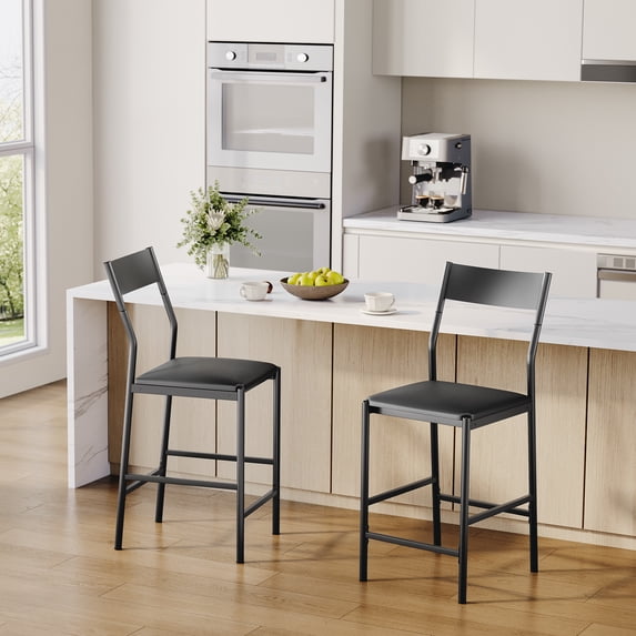 24 Inch Counter Height Bar Stools with Backrest and Footrest, PU ...